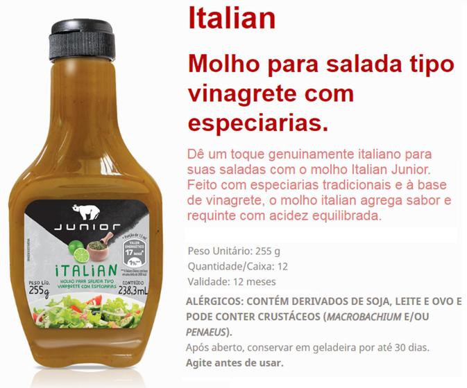 MOLHO ITALIAN JR FRASCO 255GR (a base de vinagrete e especiarias ...