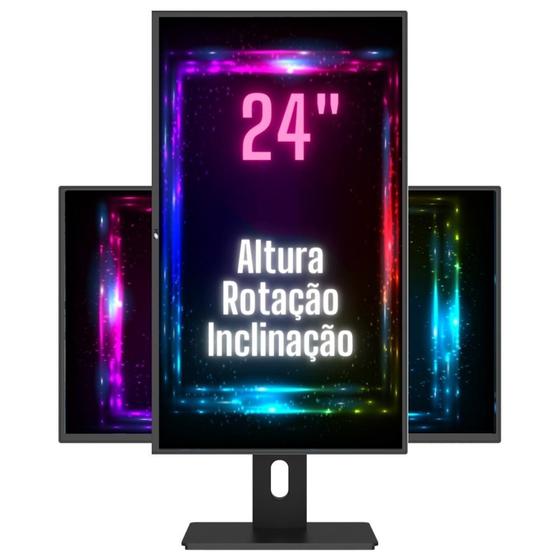 Monitor 24" LED Ergonômico Ajuste de altura, rotação vertical, rotação ...