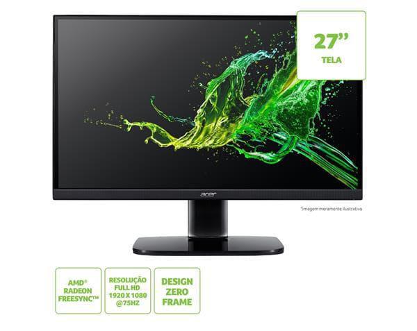 Monitor acer 27" led gamer 1ms 75hz zero frame fhd hdmi vga vesa ...