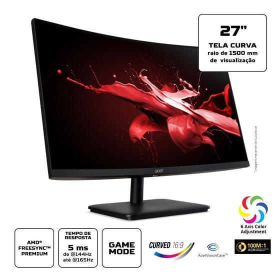 Monitor acer 27" led gamer full hd ed270r pbiipx 165hz 5ms display port ...