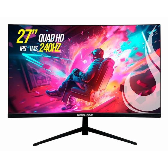 Monitor Gamer Rise Mode 27" 2K Curvo, 240hz, 1ms, IPS, Preto, HDMI e ...