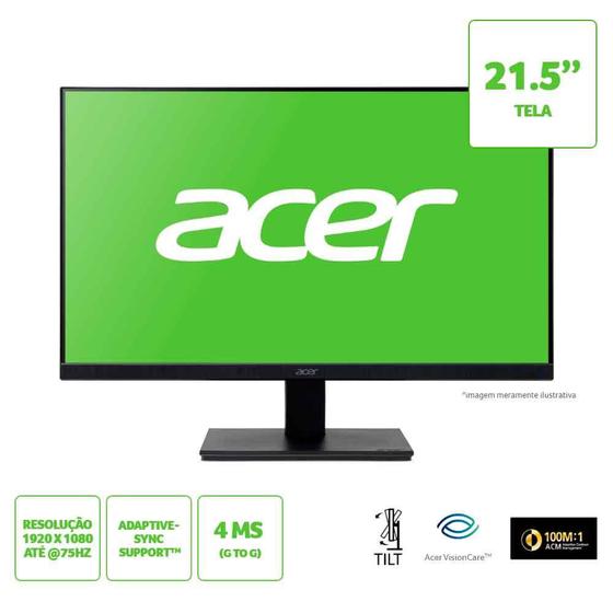 Monitor Led 21,5" Acer V227q Bbi Full Hd / Vesa / 75hz / Hdmi /vga ...