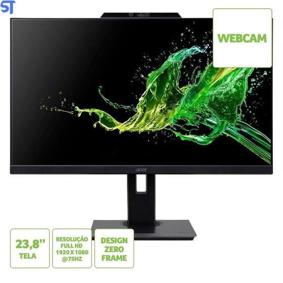 Monitor LED Acer 23,8 B247Y Full HD 75Hz IPS 4Ms Com Webcam Integrada ...