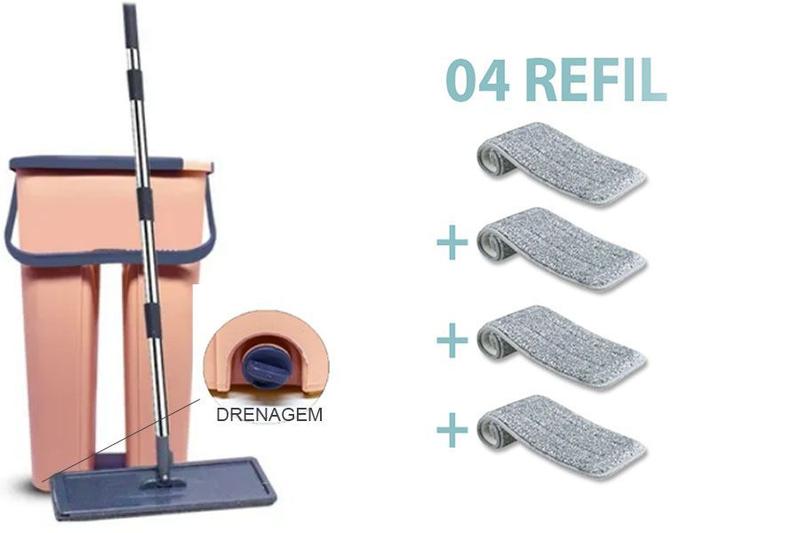 Mop Duplo Balde Flat Multiuso Rodo Esfregao Limpa e Seca Salmao Vazao ...