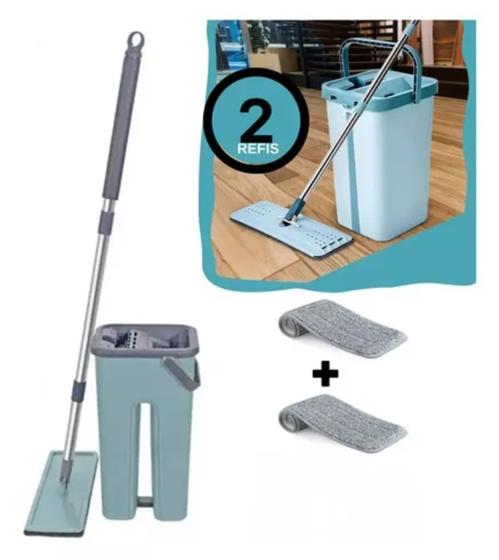 Mop Retangular Com Balde E Rodo Refil Microfibra Lava Seca Tira Pó ...