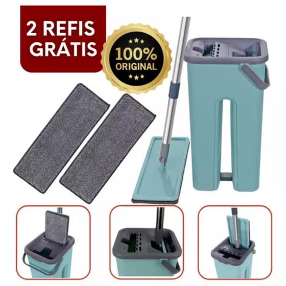 Mop Rodo Com Balde Esfregão Flat Lava E Seca Com 2 Refil Extra De ...