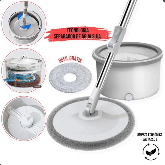 Mop Rotatório de luxo 360 Com Alça e Separador de Água Suja Limpeza ...