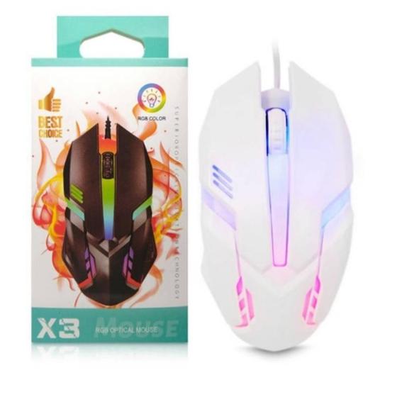 Mouse Gamer Branco Com Fio E Luz De Led Colorido Muda De Cor 3 Botoes ...