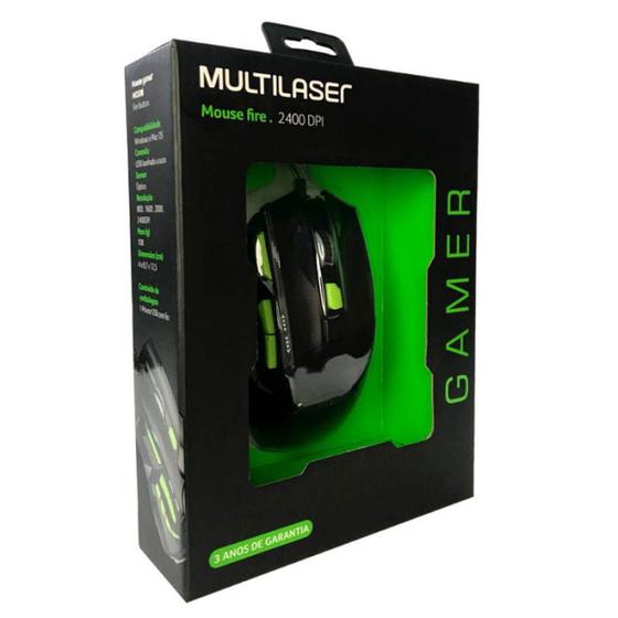 Mouse gamer multilaser 2400dpi com 7 botões preto e verde - mo208 - Mouse Gamer - Magazine Luiza