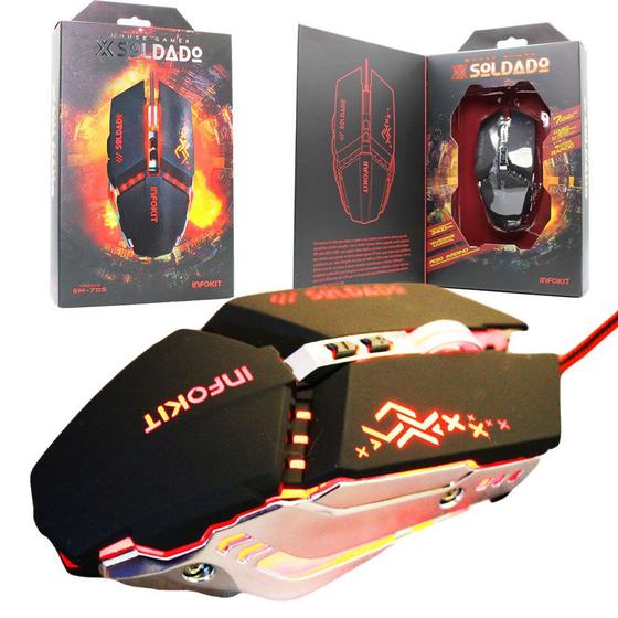 Mouse Gamer Óptico Usb 2400 Dpi Led Rgb Soldado 6x Botões - infokit - Mouse Gamer - Magazine Luiza