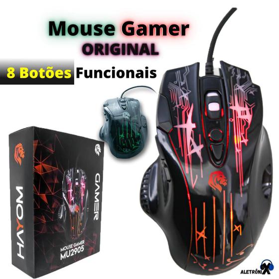 Mouse Gamer Para Jogo 2400 DPI Óptico com Fio LED RGB Hayom Mu2905 USB Compatível com Computador ...