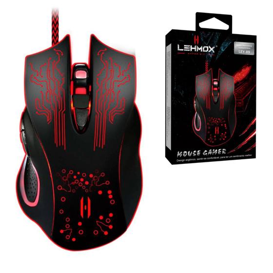 Mouse Gamer Profissional Com 6 Botões Mause com LED RGB Ergonômico DPI 2400 LEY - X9 - LEHMOX ...