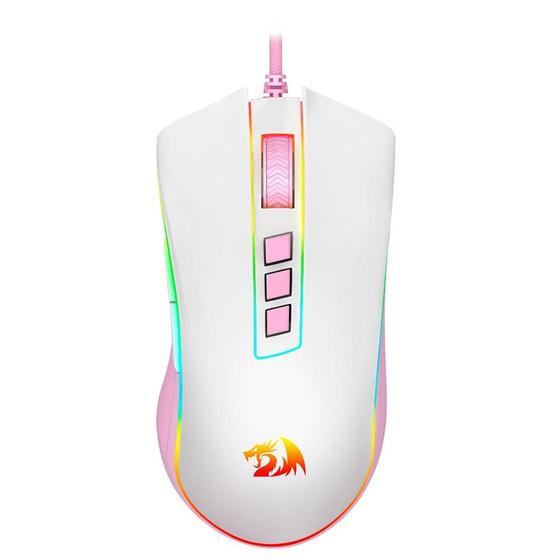 Mouse Gamer Redragon Cobra RGB, 12400 DPI, 8 Botões, Branco e Rosa ...