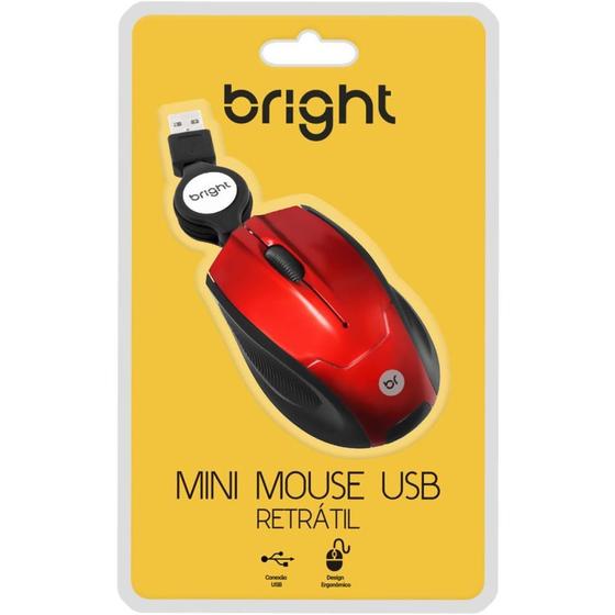 Mouse Mini óptico USB Retrátil Vermelho USB - BRIGHT - Mouse - Magazine ...