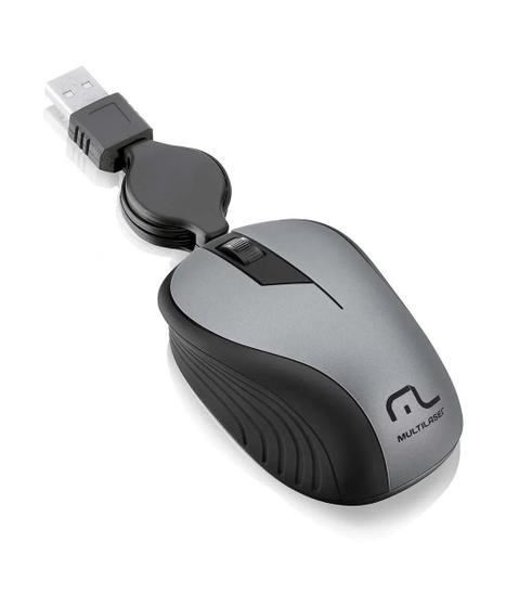 Mouse Multilaser Retrátil Emborrachado com Fio USB Preto e Cinza MO232 ...