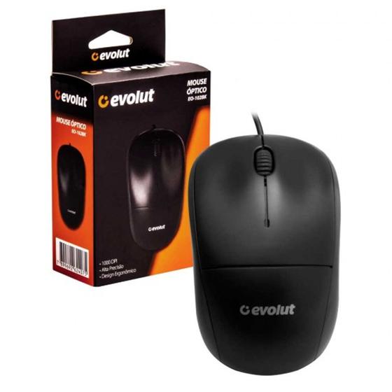 Mouse Óptico EO-102 Preto Evolut USB Preto 1000 DPI Ergonômico - Mouse ...