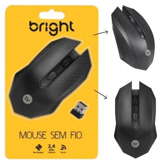 Mouse Optico Sem Fio Wireless Preto Bright 0053 Ergonômico - Mouse ...