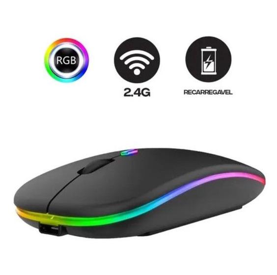 Mouse Recarregável Sem Fio USB 2.4Ghz 1600 DPI RGB LED Computador PC Notebook - KAPBOM - Mouse ...