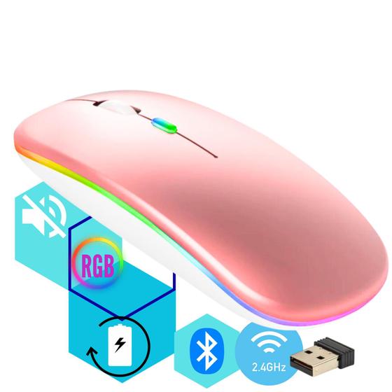 Mouse Sem Fio 2.4 ghz Optico Recarregável Gamer USB Led Rgb Wireless Usb Notebook - Wireless ...