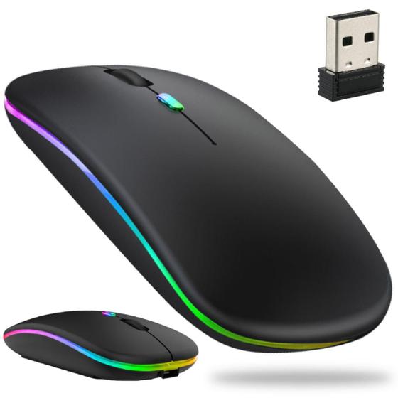 Mouse Sem Fio Recarregável Wireles Optico Led Rgb Ergonomico - Mouse ...