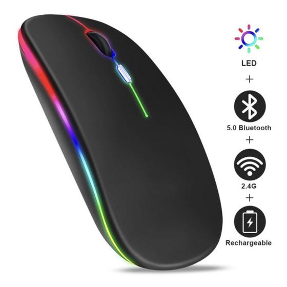 Mouse Sem FIo RGB Recarregável 2.4Ghz 3200 DPI Ergonômico Silencioso Para Android iOS Windows ...