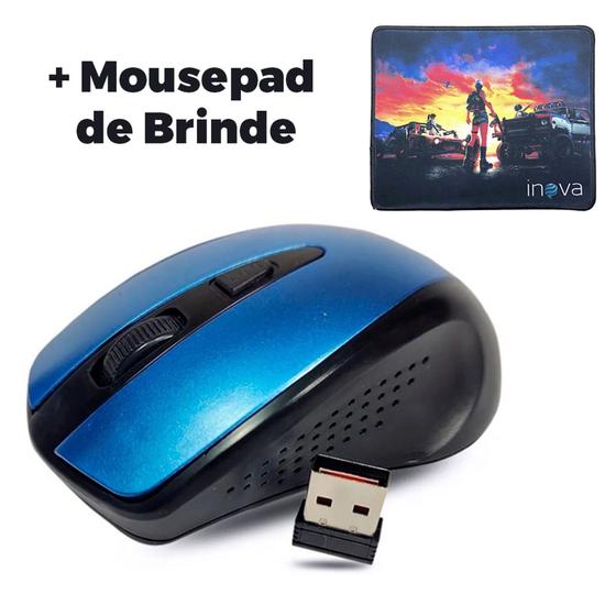 Mouse Sem Fio Usb Ergonômico Óptico Inova - Modelo MOU-8580 + Mousepad ...