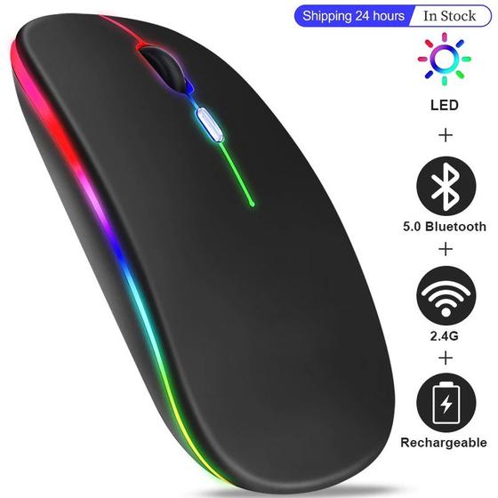 Mouse sem fio Wireless Bluetooth Com Led Rgb 2.4 Ghz Para Computador Usb Pc Notebook Ergonômico ...