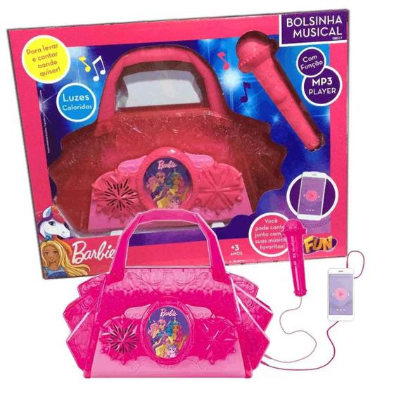 Mp3 Infantil Bolsa Barbie Com Microfone e Conexão Para Celular Com Led ...