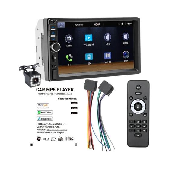 MP5 Player 7 Polegadas para Carro com MirrorLink, Android Auto, CarPlay, Bluetooth, Rádio FM e ...