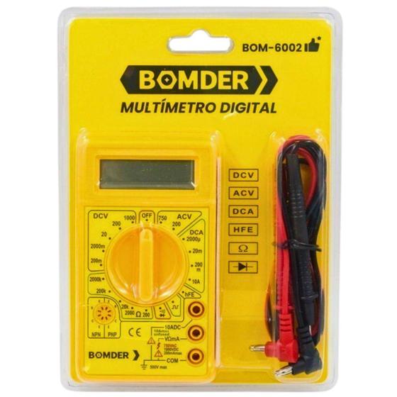Multímetro Digital Medidor de Tensão Corrente Resistência 750VCA CAT II - Amarelo - Bomder ...