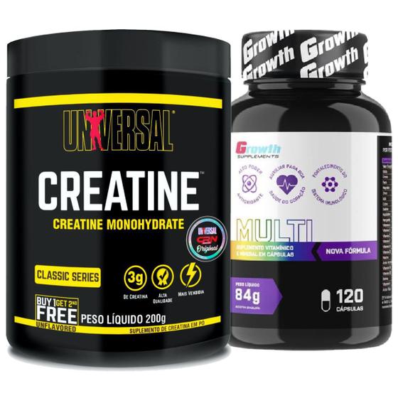 Multivitaminico 120 Caps Growth + Creatina 200g Universal - Growth ...