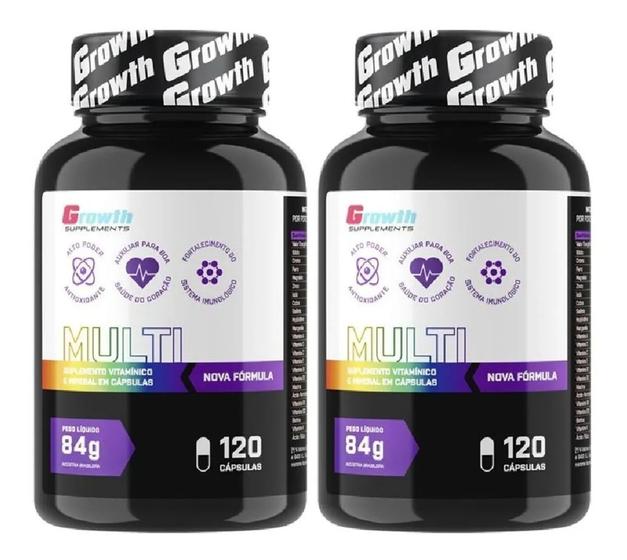 Multivitaminico 120 Cápsulas Growt Kit 2 Potes - Growth Supplements ...