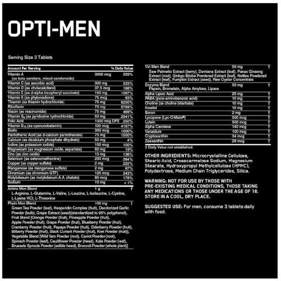 Multivitamínico Opti-Men Optimum Nutrition 150 Tabs Importado E U A - Multivitamínico ...
