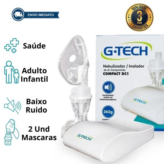 Nebulizador Inalador Baby Infantil adulto Ar Comprimido Campact DC1 Silencioso Gtech 2 Mascaras ...