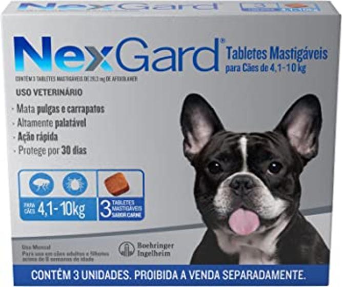 NexGard Antipulgas e Carrapatos para Cães de 4,1 a 10kg 3 tablete ...