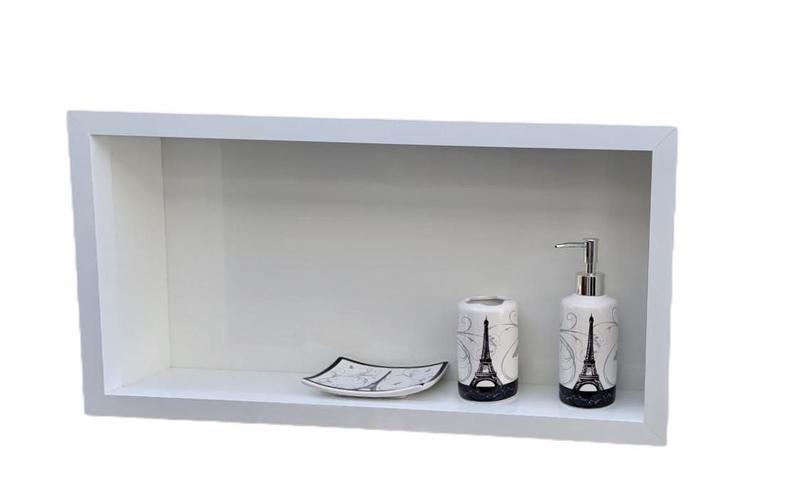 Nicho Banheiro Porcelanato Borda Alumínio 61X30X11Cm Branco - Belo ...