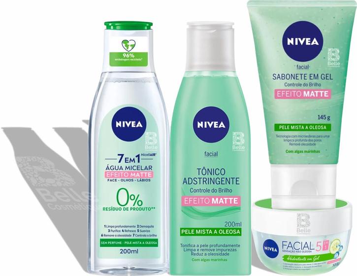 Nivea Efeito Matte Água Micelar + Tônico Facial + Sabonete Gel ...
