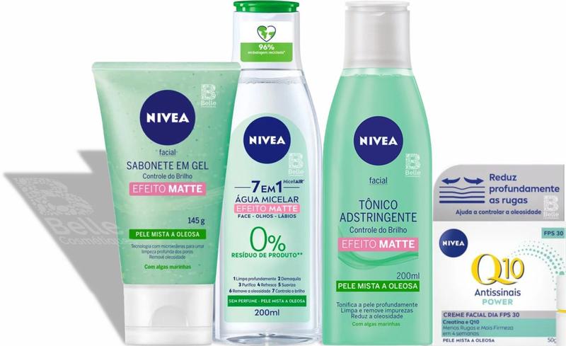 Nivea Efeito Matte Água Micelar + Tônico Facial + Sabonete Gel + Q10 ...