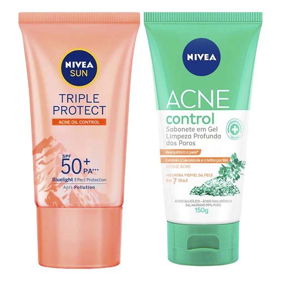 NIVEA Kit Protetor Solar Facial Sun Triple Protect Antiacne FPS50 40ml ...