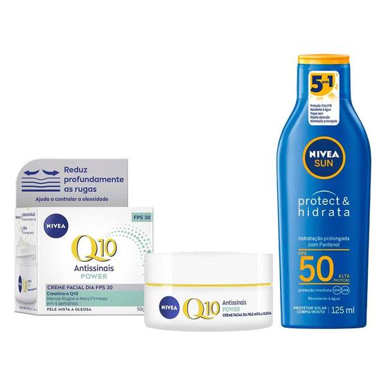NIVEA Kit - Protetor Solar FPS50 + Creme Facial Antissinais Q10 FPS30 ...