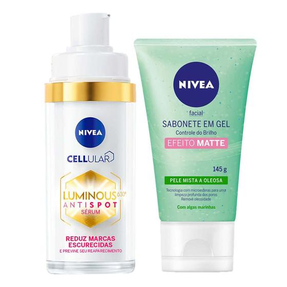 NIVEA Kit Sérum Facial Dia e Noite Cellular Luminous 630º 30ml + Gel de ...