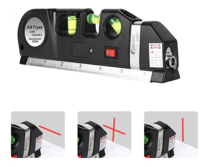Nível A Laser Nivelador Cruz Com Trena Régua 3 Níveis - Vonder - Nível ...