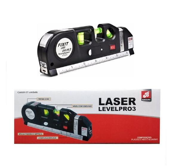 Nível Laser 3 Linhas Cruz Trena Régua Nivelador Profissional - EMB ...