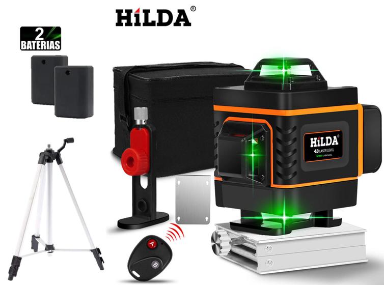 Nível Laser Verde 16 Linhas Hilda 2 Baterias com case e tripé120cm ...
