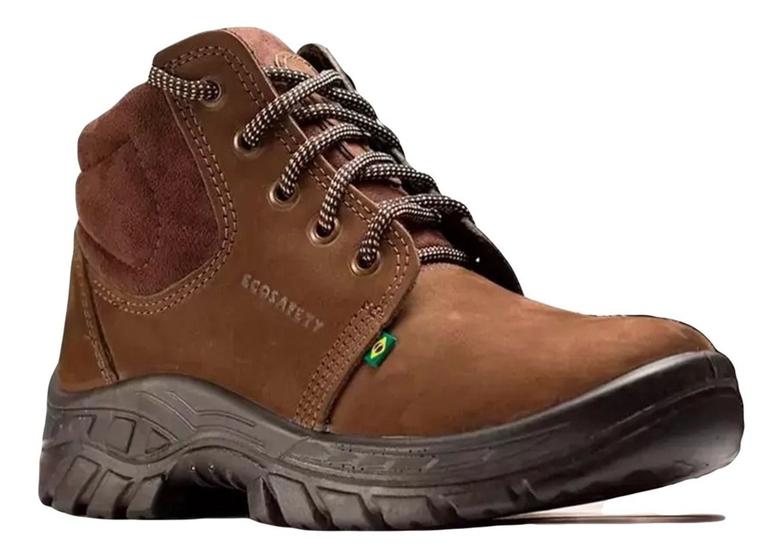 Nobuck Botina Bota De Segurança Bico De Pvc Cadarço AmarrarPS139 Café ...