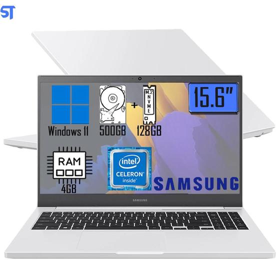 Notebook Samsung Book Intel Celeron 4GB- SSD M.2 de 128GB e 500GB HD 15.6" NP550XDA-KP2BR ...