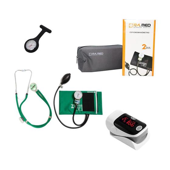 Novo Conjunto Aparelho Pressão Esteto Pamed Verde Enfermagem - Medidor ...