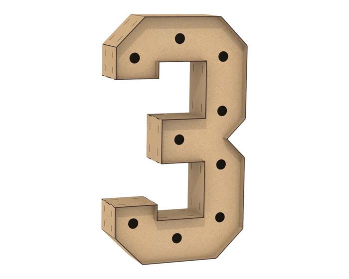 Número 3 Letra Caixa Grande Mdf 100Cm Altura Furo Iluminação - Doce ...