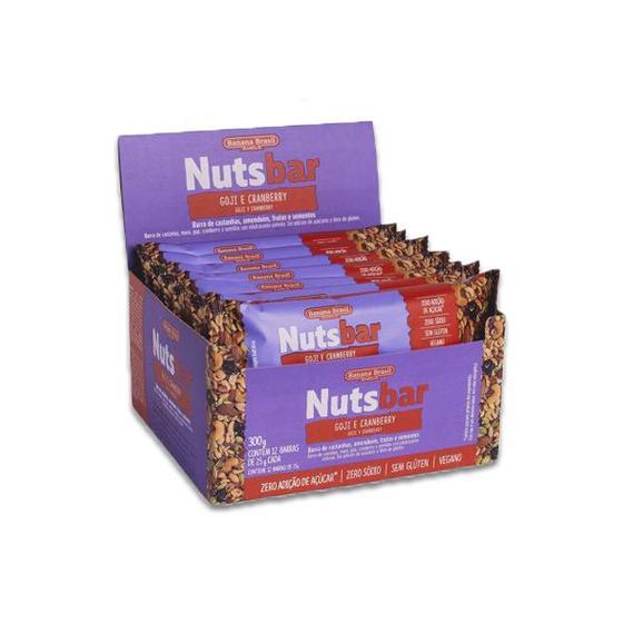 Nuts Bar Goji e Cranberry Zero Açúcar, Vegano, Zero Glúten contendo 12 ...