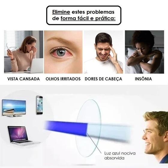 Óculos Anti Luz Azul Descanso Para Computador TV Celular Masculino e ...